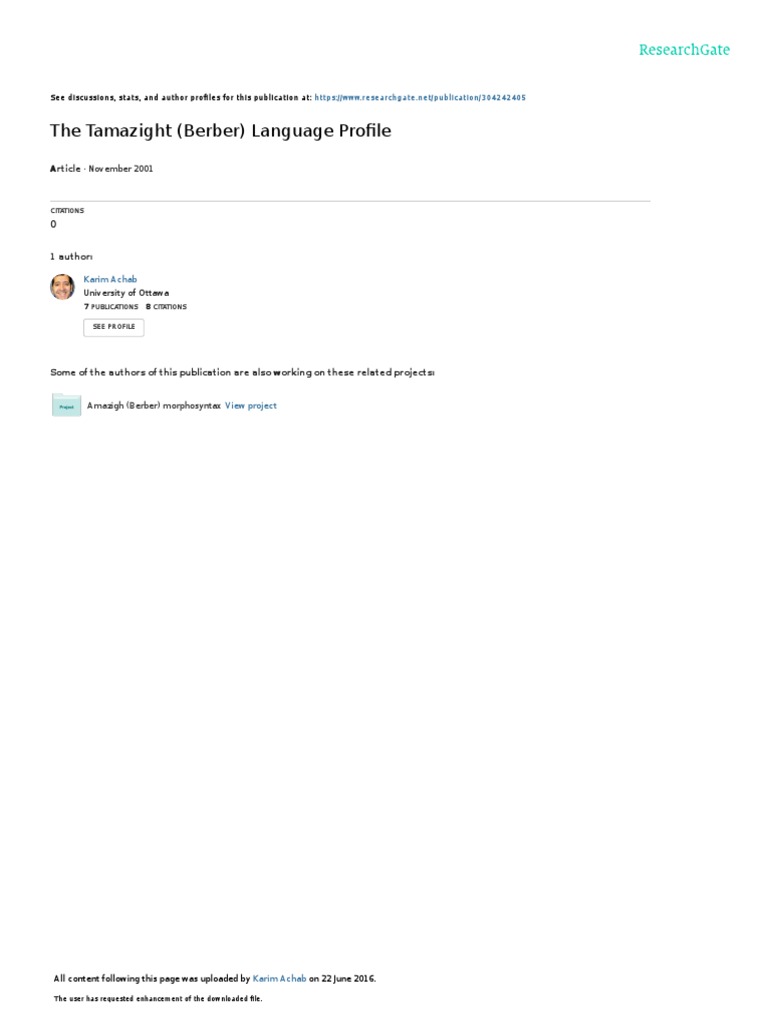 The Tamazight (Berber) Language Profile: November 2001 | PDF ...