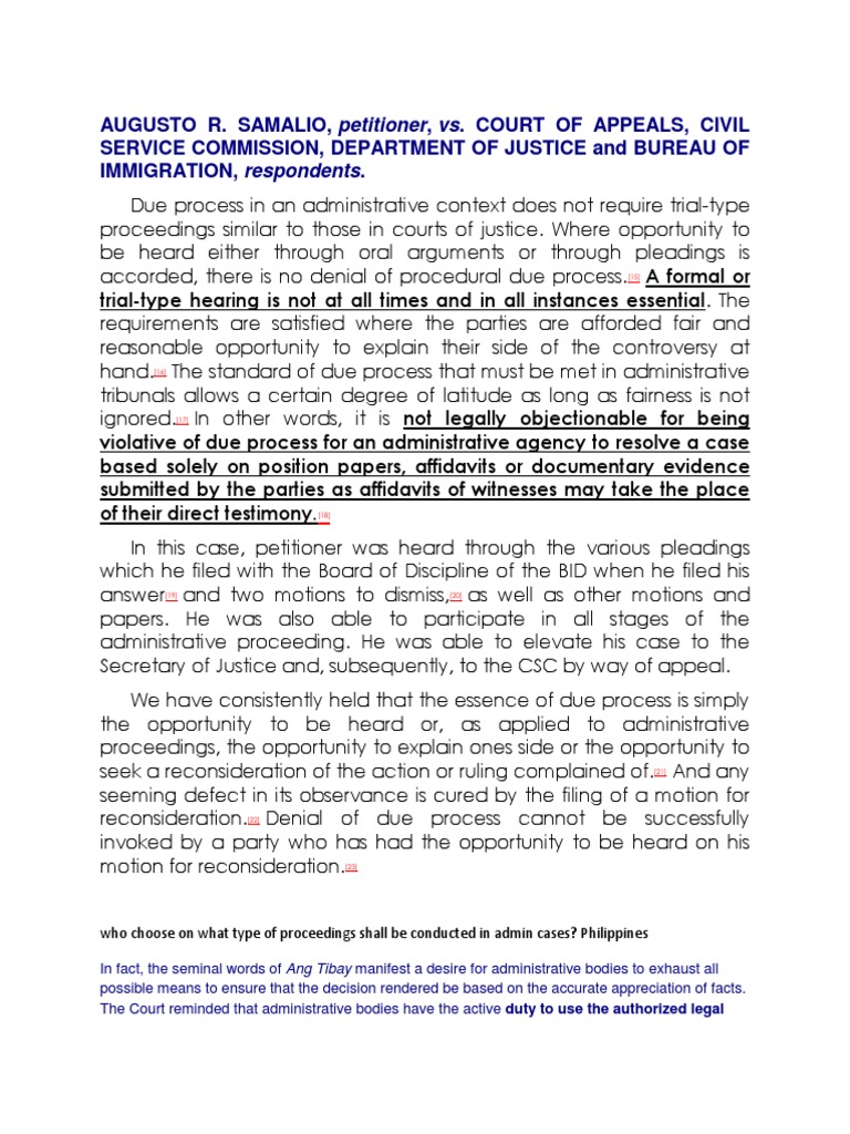 Augusto R. Samalio, Petitioner, vs. Court of Appeals, Civil Service ...