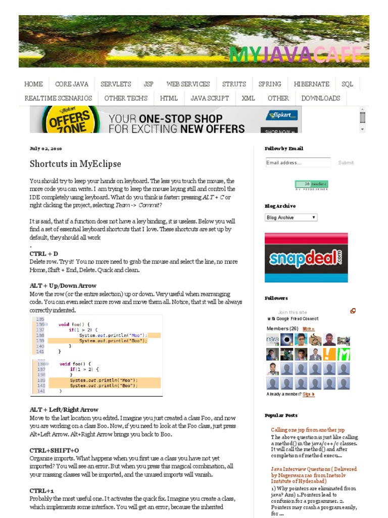 MYJAVACAFE - Shortcuts in MyEclipse PDF | PDF | Comma Separated Values | Java Server Pages