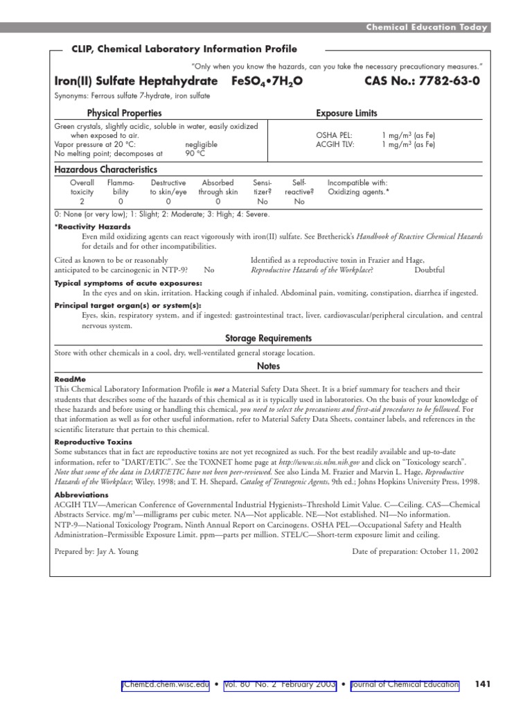 Msds Feso4 | PDF | Working Conditions | Chemical Substances