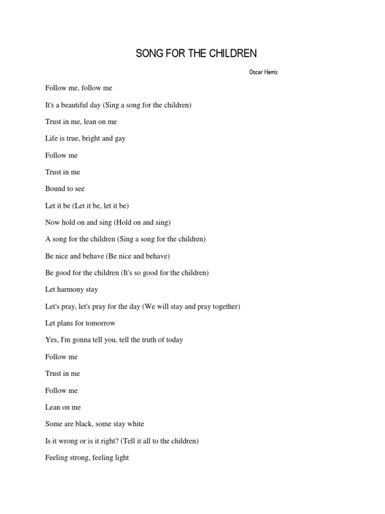 Song For The Children: Oscar Harris | PDF
