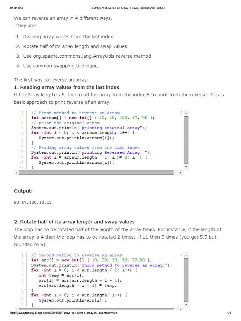 First Method To Reverse An Array // Print The Original Array | Download Free PDF | Array Data ...