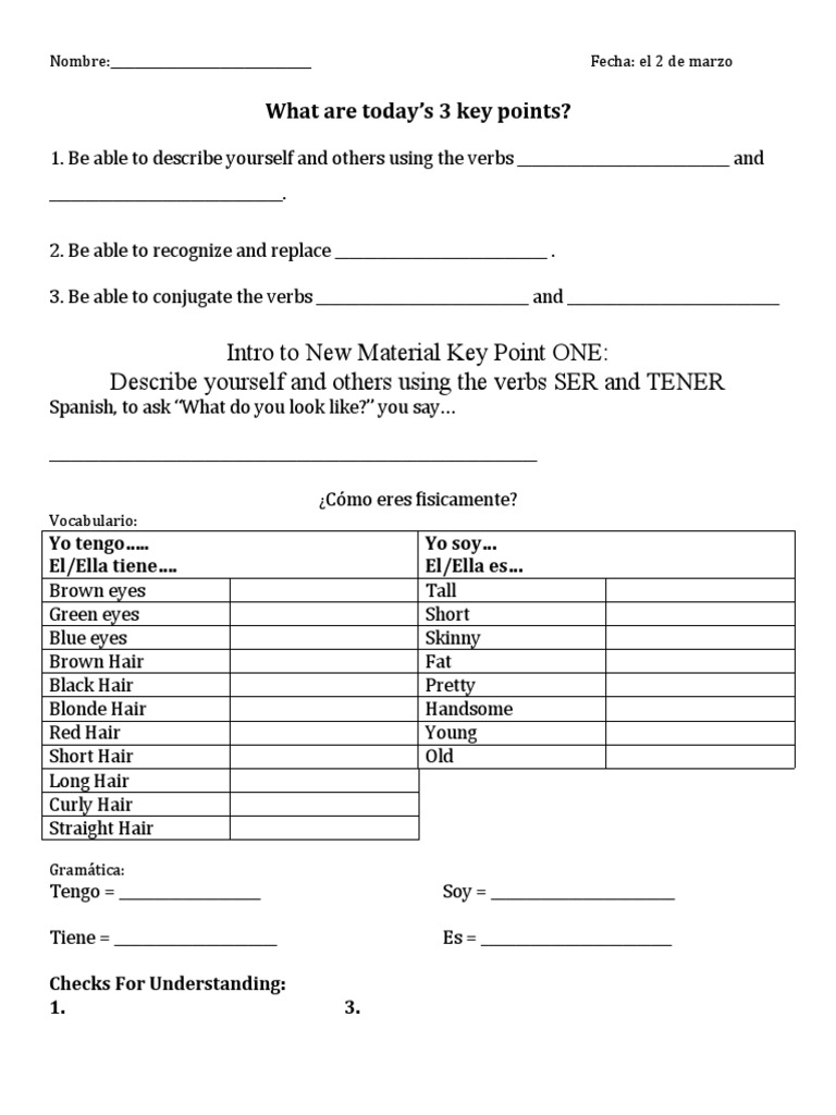 CN SER TENER Physical Descriptions | PDF | Grammatical Conjugation ...