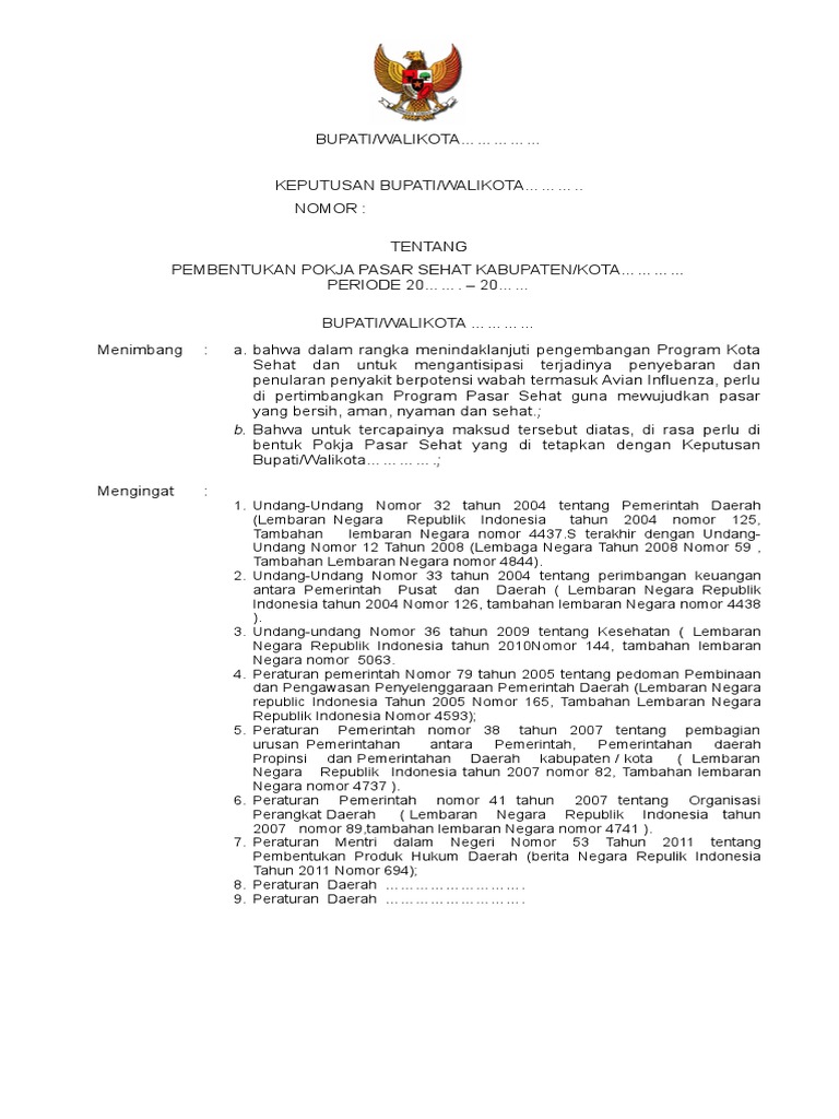 Contoh SK Pokja Pasar Sehat | PDF