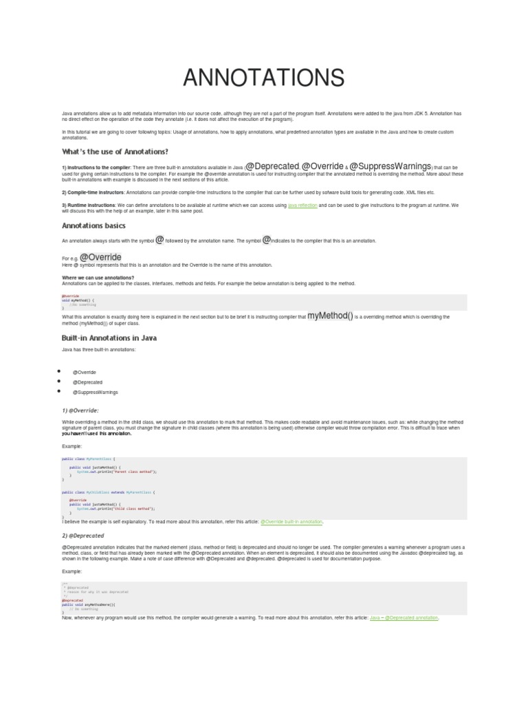 Annotations In Java Pdf Java Programming Language Class
