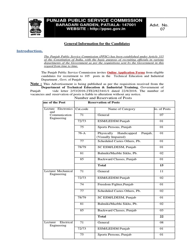 PPSC Lecturer Recruitment Detailed Notification | PDF | Academic Degree ...