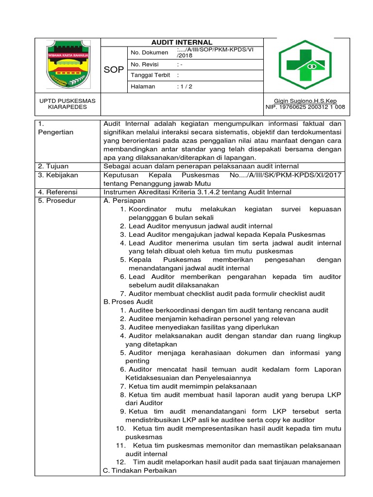 3.1.4.2 SOP Audit Internal | PDF | Pengelolaan Keuangan & Uang
