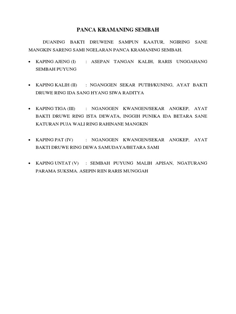 Panca Kramaning Sembah | PDF