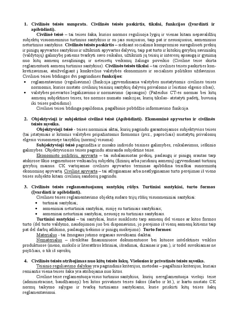 Civilines Teises Klausimai Ir Atsakymai | PDF