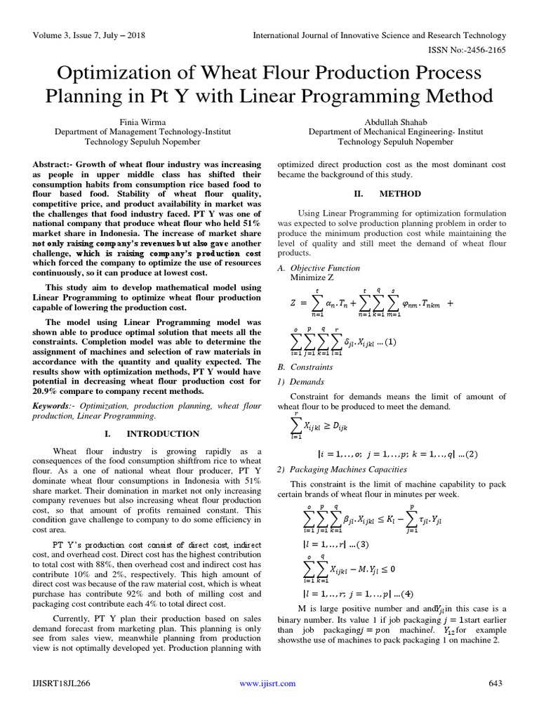 Optimization of Wheat Flour Production Process Planning in PT Y With Linear Programming Method ...