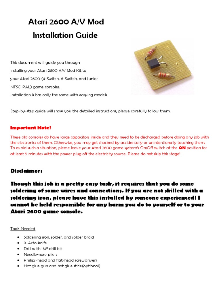 Atari 2600 AV Mod Installation Guide PDF | PDF | Soldering ...