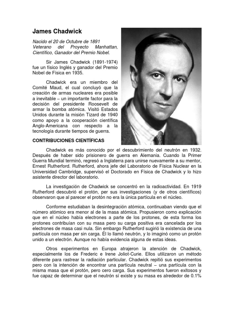 James Chadwick | PDF | Núcleo atómico | Neutrón