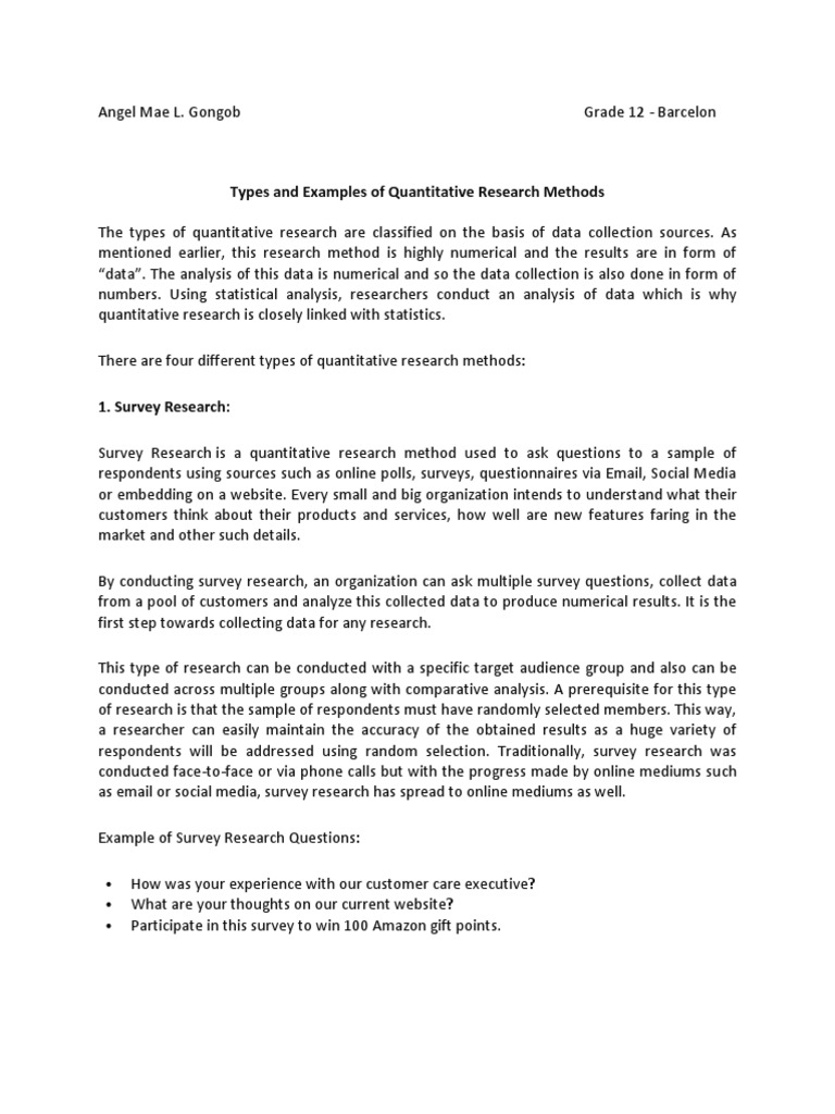 Types of Quanti | PDF | Survey Methodology | Experiment