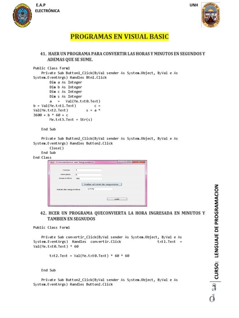 Programas en Visual Basic: 41. Haer Un Programa para Convertir Las ...
