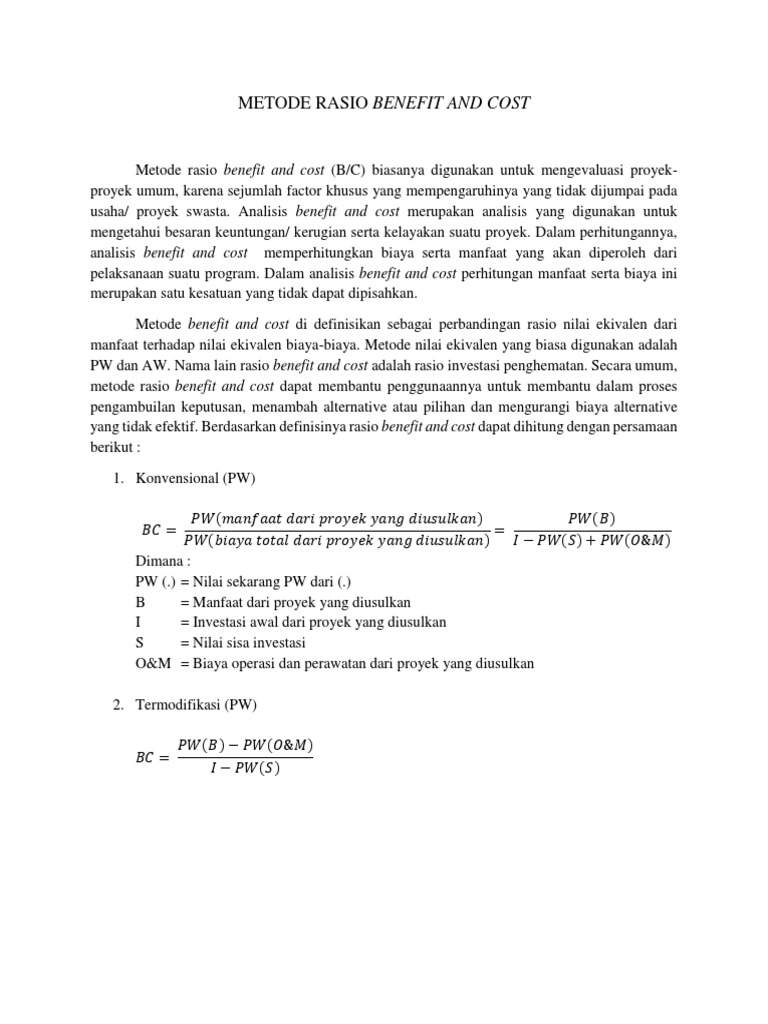 Metode Rasio Benefit and Cost | PDF