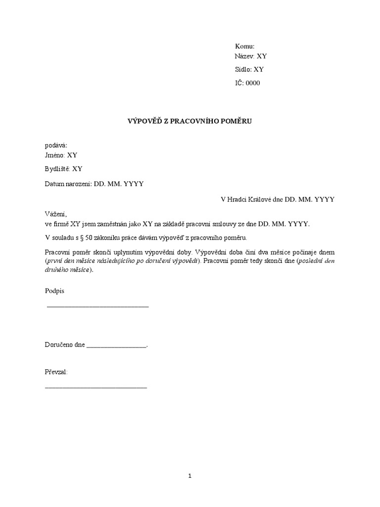 Výpověď Vzor | PDF