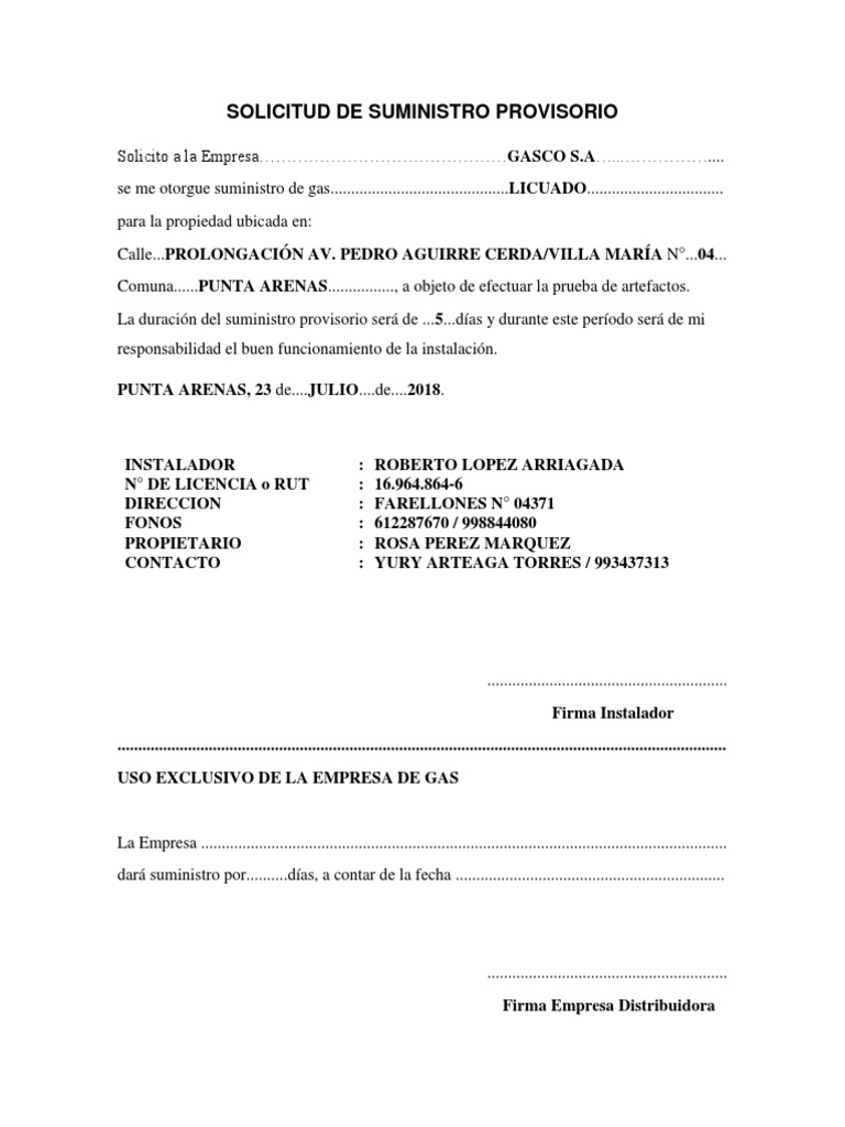 Solicitud de Suministro Provisorio | PDF