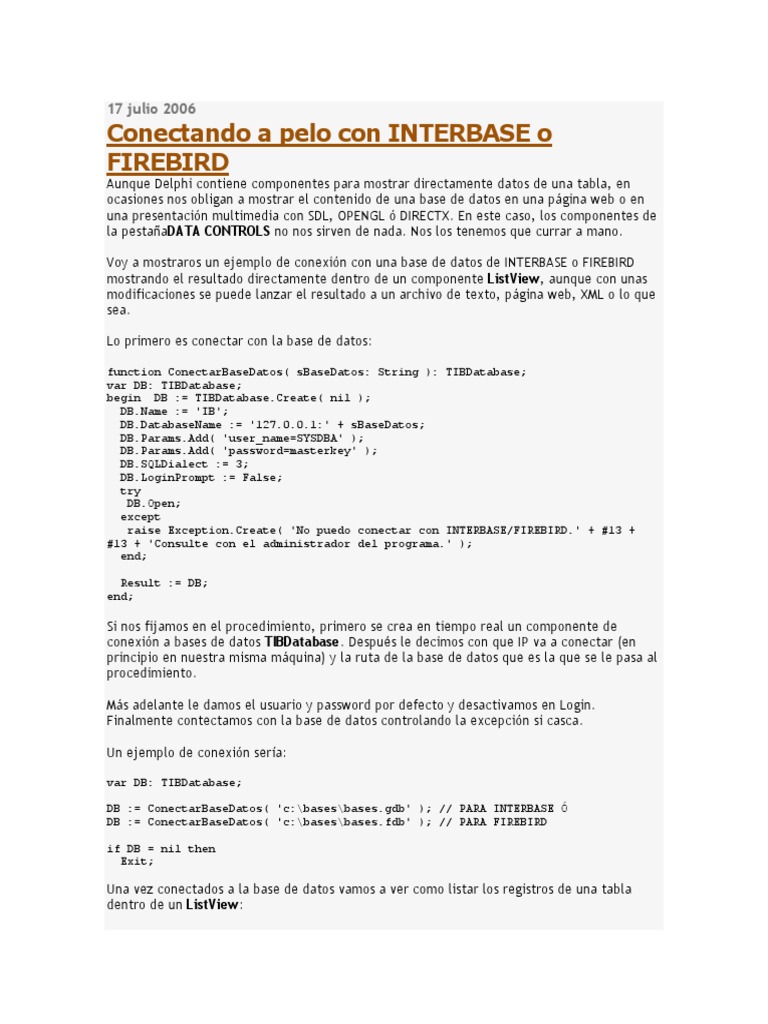 Base de Datos Firebird Con Delphi | PDF | SQL | Tabla (base de datos)