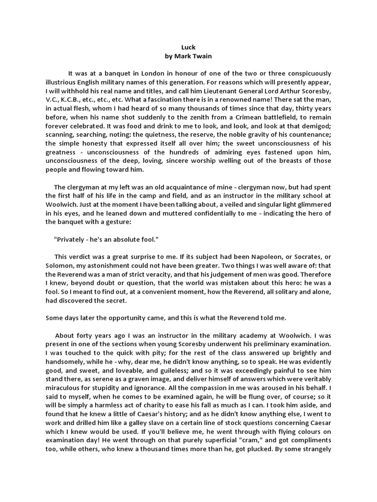 Mark Twain's "Luck": A Tale of Blunders | PDF