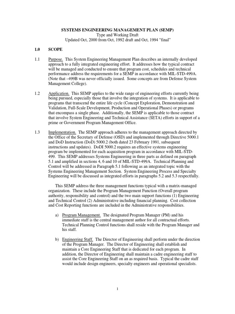 Systems Engineering Management Plan Overview | PDF | Systems ...