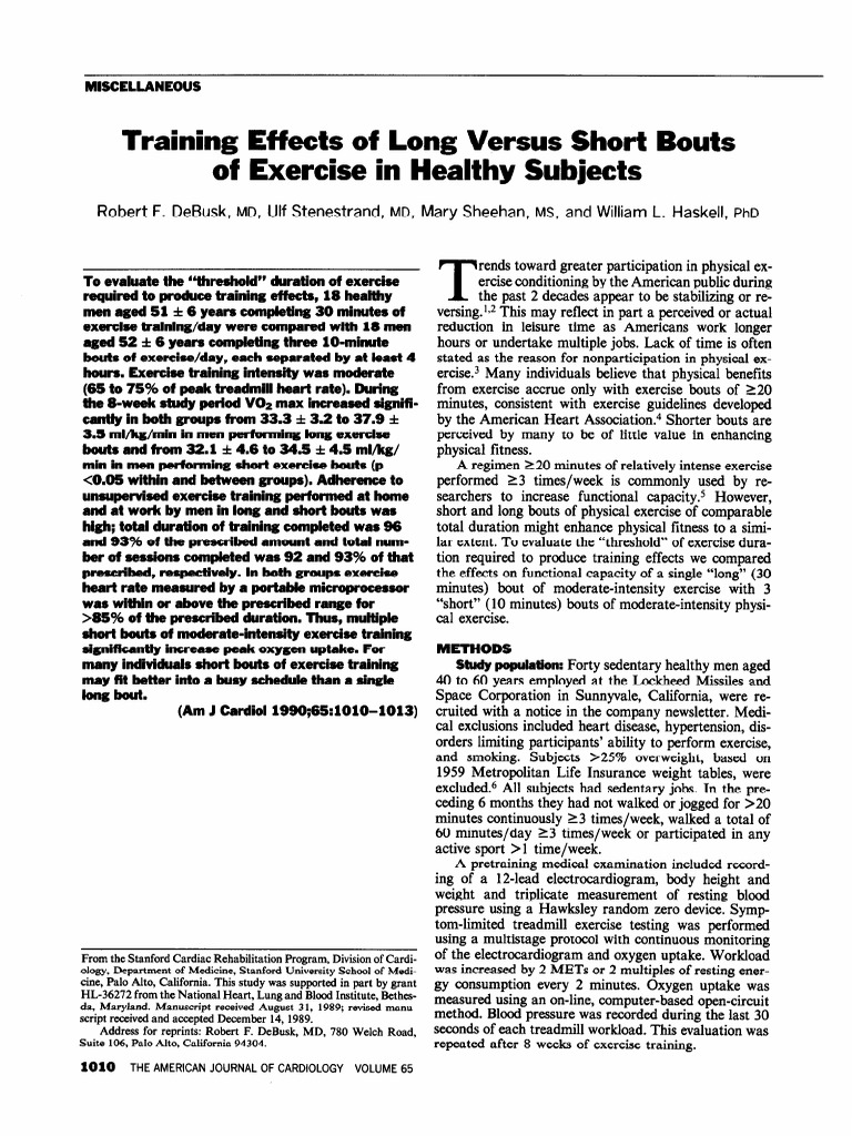 Training Effects of Long Versus Short Bouts of Exercise in Healthy ...