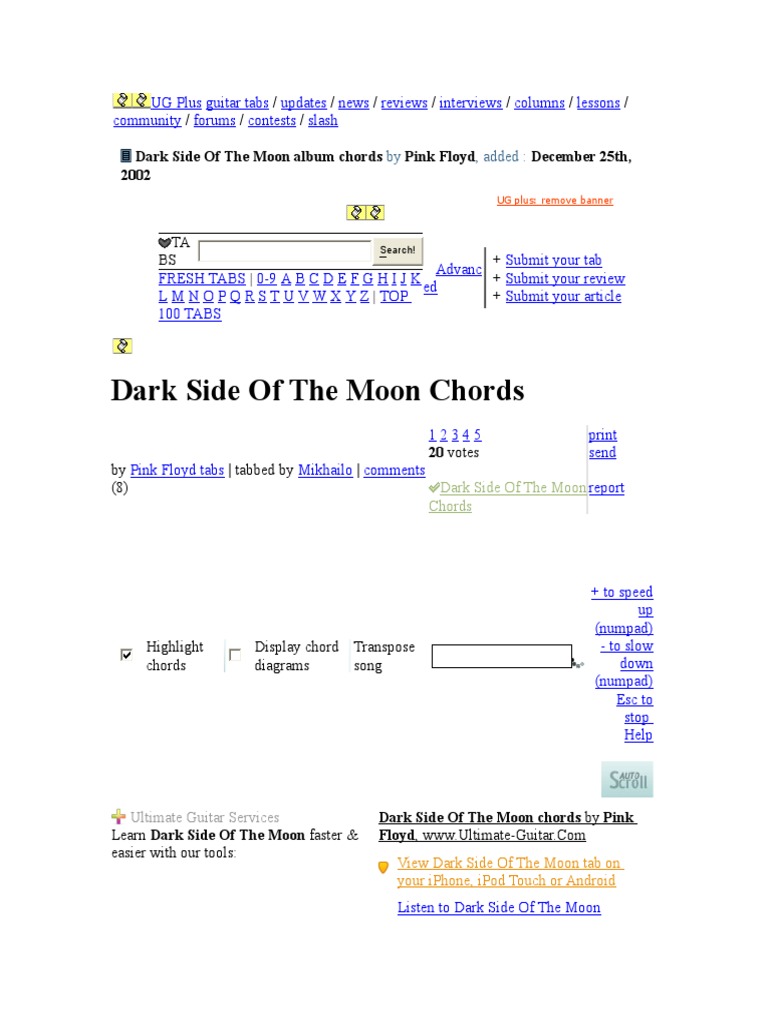 Chords Dark Side of Moon | PDF | Entertainment (General) | Computing ...