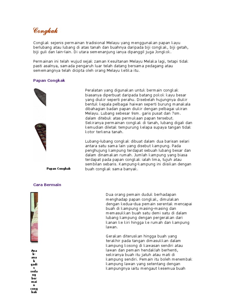 Congkak Sejenis Permainan Tradisional Melayu Yang Menggunakan Papan ...