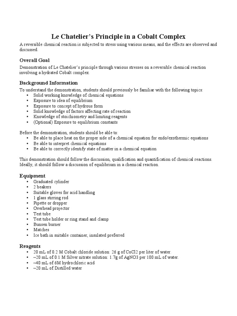 11 Cobalt Complex Equilibrium | PDF | Chemical Equilibrium | Ion