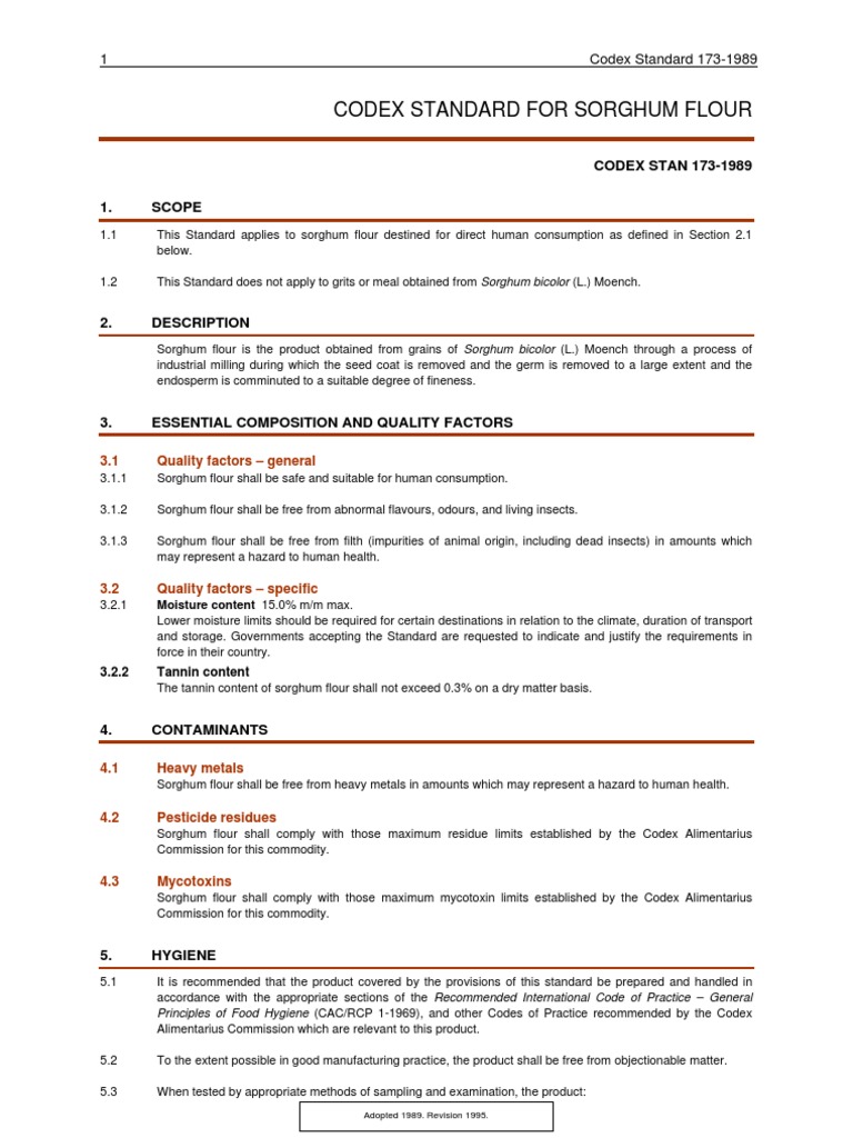 Sorghum Flour Codex Standard | PDF | Flour | Cereals