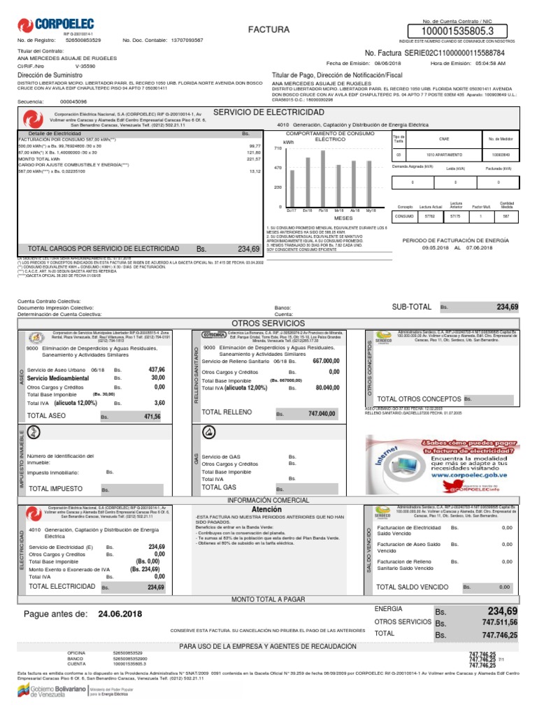 Factura Corpoelec 06-18 PDF | PDF | Administracion del Agua ...