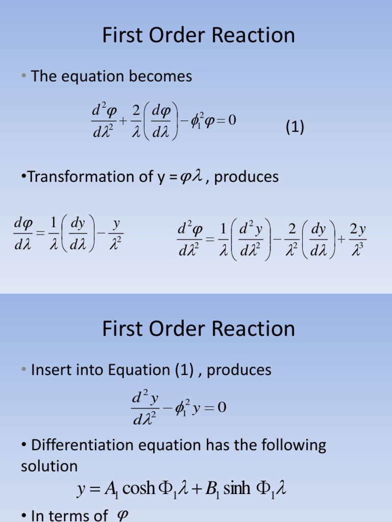 First Order Reaction: The Equation Becomes (1) - Transformation of Y ...