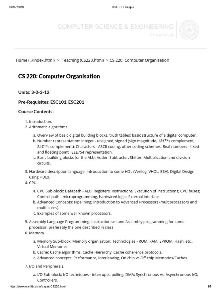 Computer Organisation - IIT Kanpur | PDF | Hardware Description ...