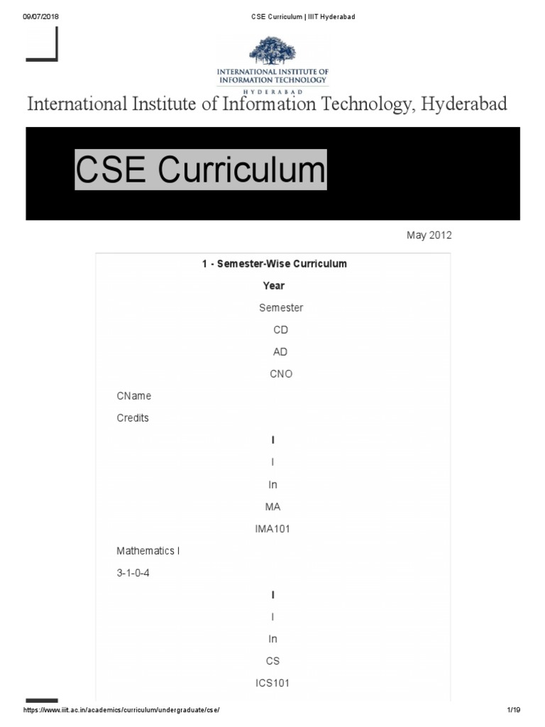 CSE Curriculum - IIIT Hyderabad | PDF | Computer Science | Robotics