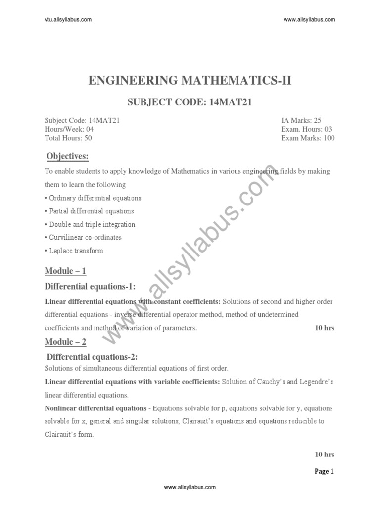 ENGINEERING - MATHEMATICS - 2 VTU Syllabus PDF | PDF | Partial ...