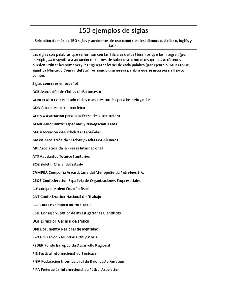 150 Ejemplos de Siglas | PDF | Educación avanzada | Idiomas