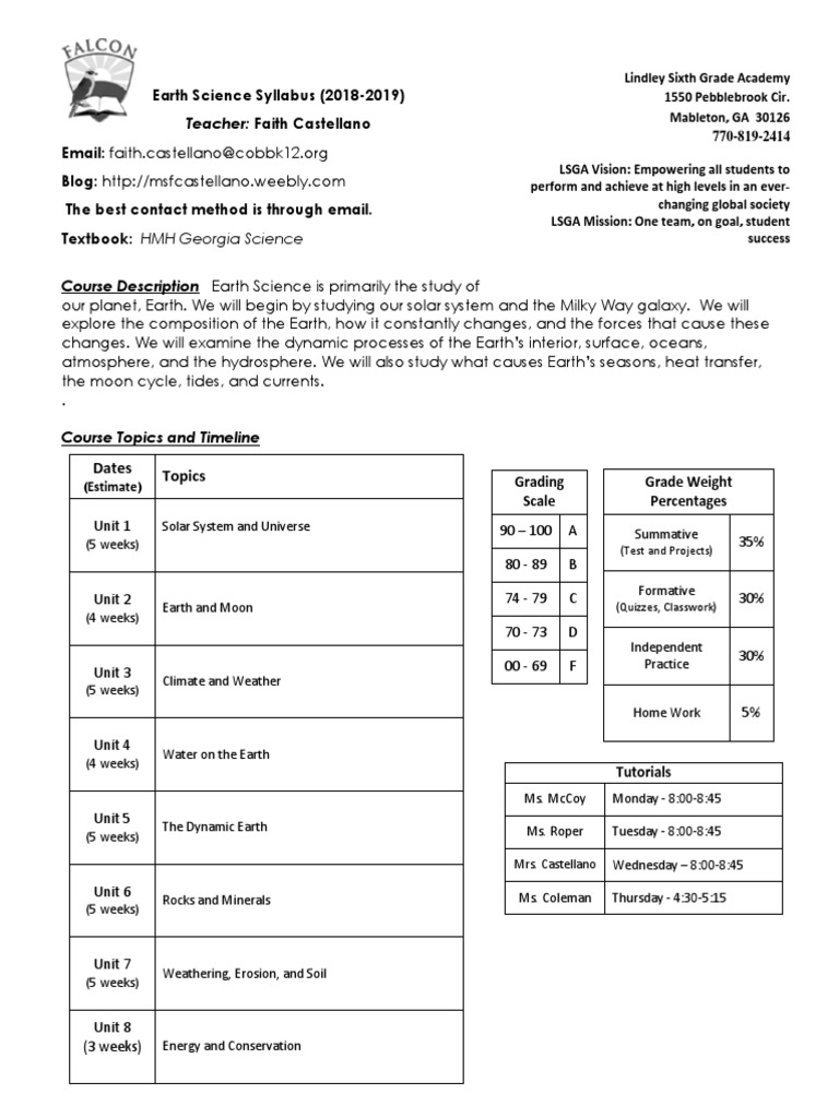 Earth Science Syllabus Overview 2018-2019 | PDF | Syllabus | Homework