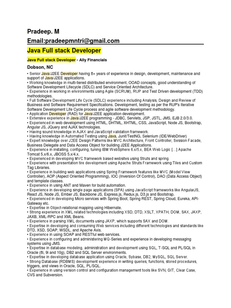Pradeep.M Resume | PDF | Spring Framework | Ajax (Programming)