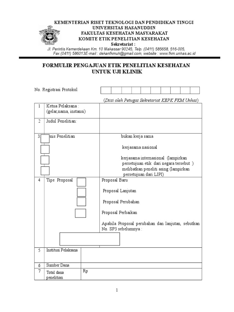 Form 01 Form Uji Klinik New | PDF