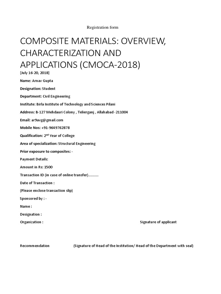 CMOCA-2018 Registration Form | PDF | Computers | Technology & Engineering