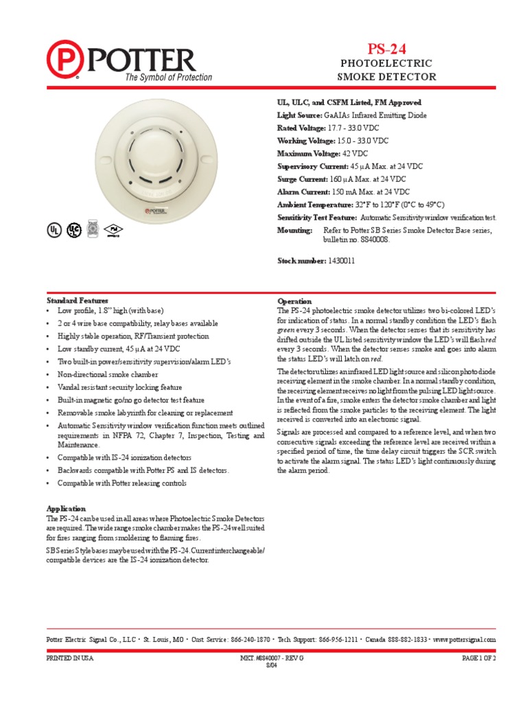ps242 Smoke Detector | PDF | Electromagnetism | Manufactured Goods