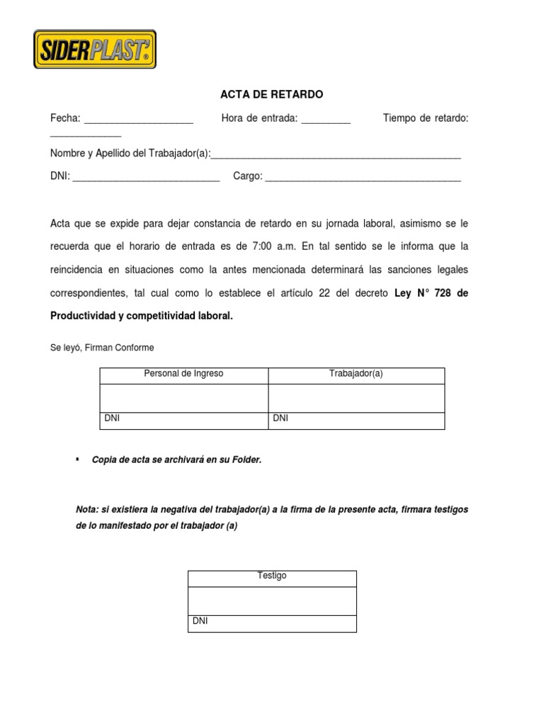 Acta de Retardo | PDF