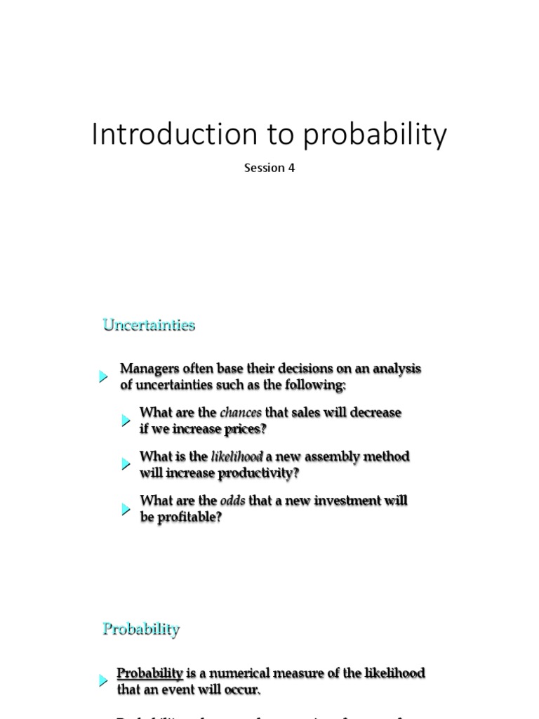 Session 4 Introduction To Probability | PDF | Probability | Experiment