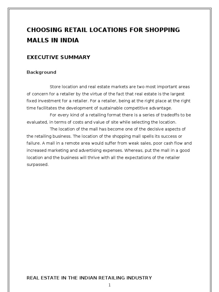 Executive Summary | Retail | Shopping Mall