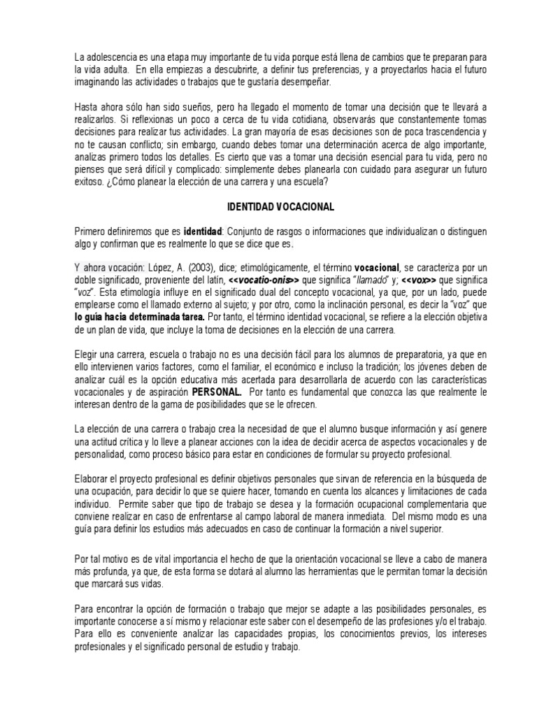 Identidad Vocacional | PDF | Toma de decisiones | Ciencia cognitiva