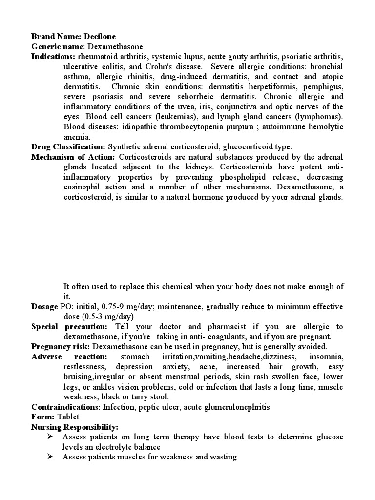 Drug Study - Dexamethasone (Decilone) | PDF | Psoriasis | Corticosteroid