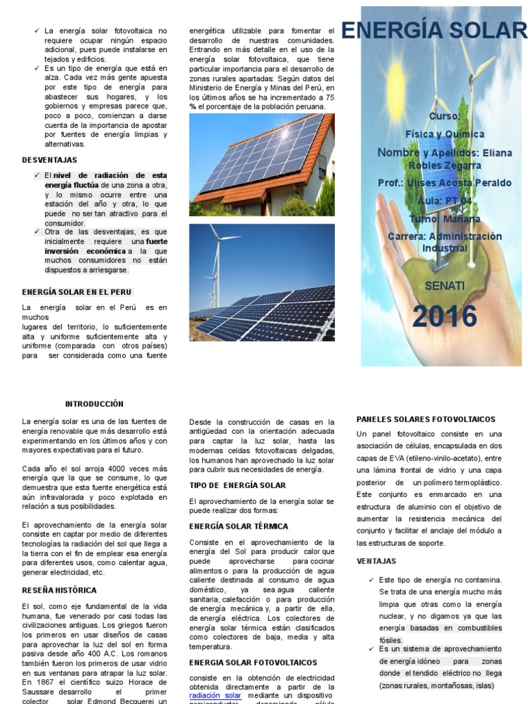 TRIPTICO energia solar.doc | Energía solar | Tecnología