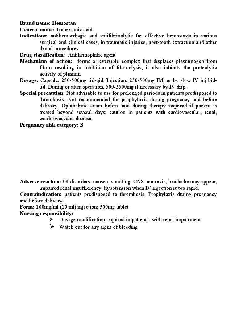 Drug Study - Tranexamic Acid | PDF