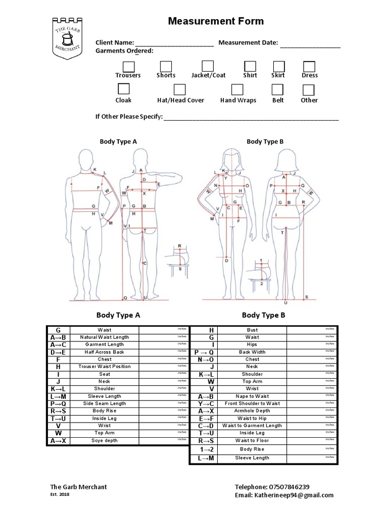 Tailoring Measurement Form Guide | PDF | Coat (Clothing) | Waist