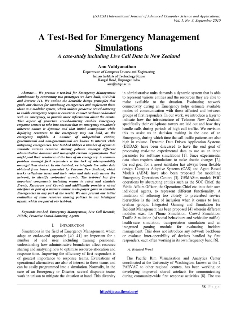 A Test-Bed For Emergency Management Simulation | PDF | Emergency ...