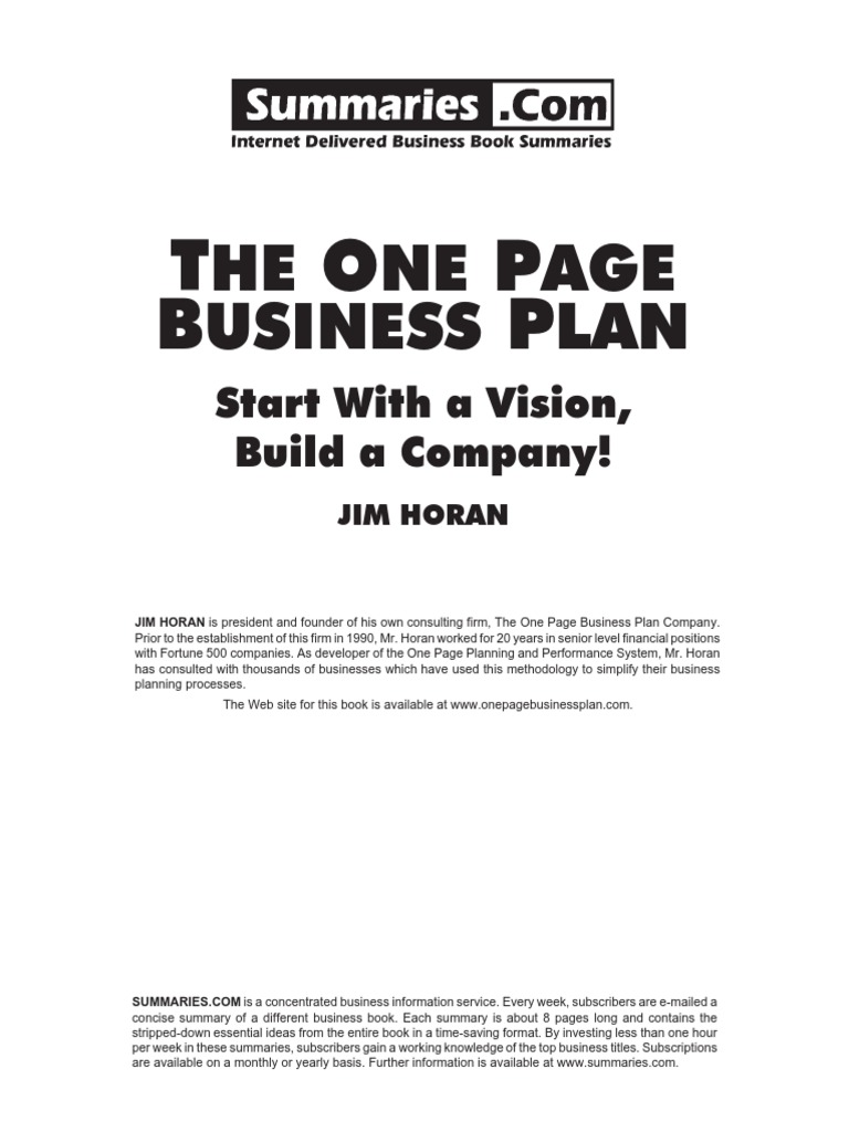 The One Page Business Plan | PDF | Strategic Management | Goal